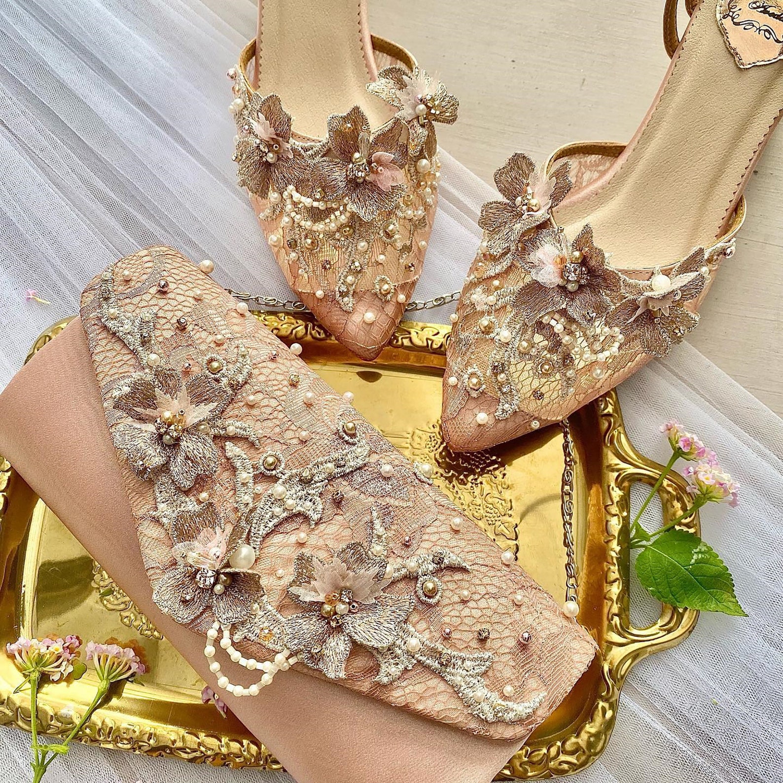Rose Gold Wedding Floral Brocade Shoe, Glam Royal Wedding Shoe Heel ...