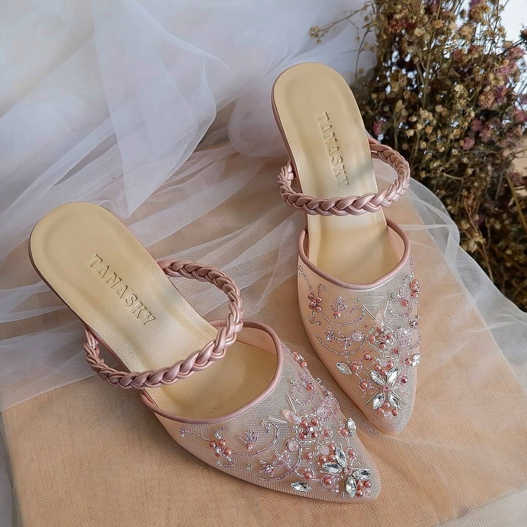 Dusty Rose Rustic Handmade Bridal Mule, Classy Beaded Party Shoe ...