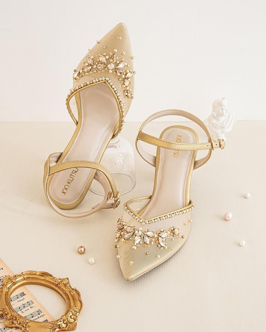 Gold Beaded Rhinestone Party Shoe, Shine Pearl Embroidered Wedding Shoe ...