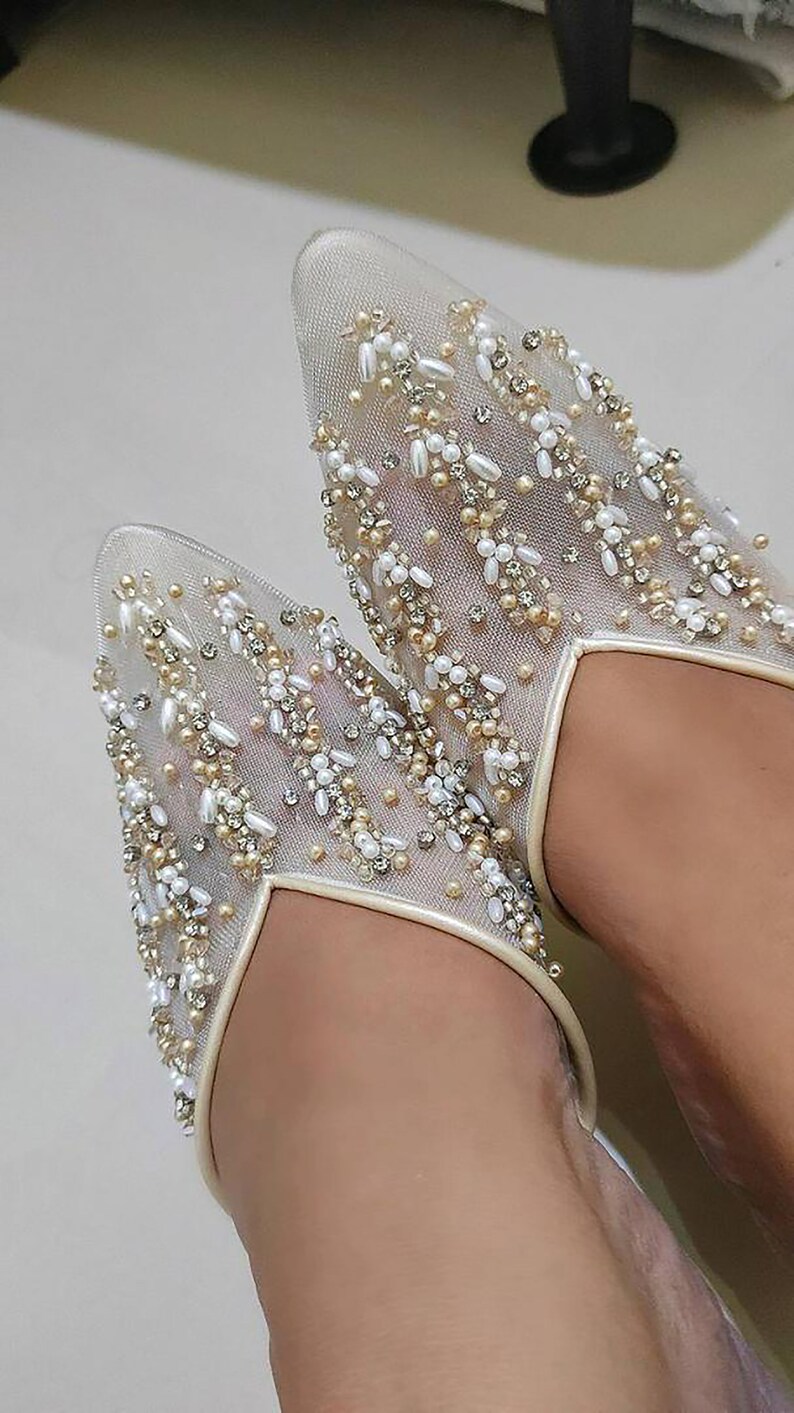 Broken White Tulle Wedding Mule Elegant Embroidery Mule - Etsy