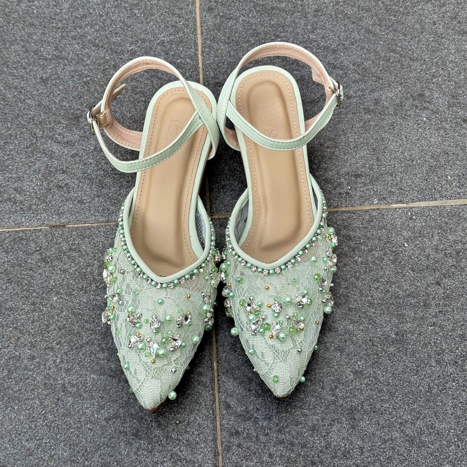 Mint Green Lace Party Heels, Custom Bridal High Heels, Vintage Handmade ...