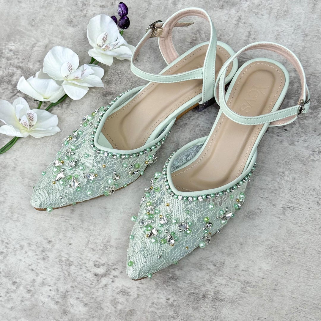 Mint Green Lace Party Heels, Custom Bridal High Heels, Vintage Handmade ...