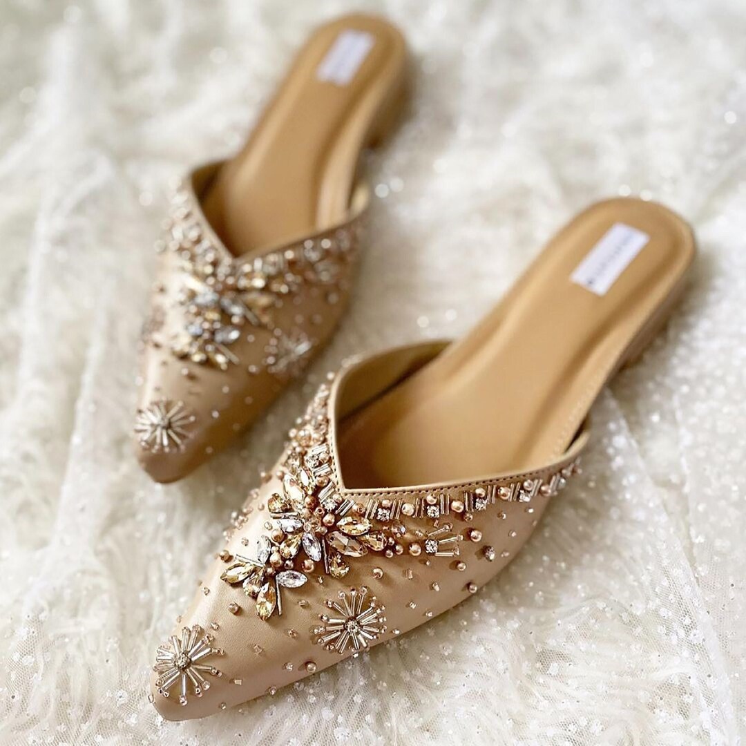 Gold Beaded Wedding Mule, Rustic Sequin Bridal Heels, Custom Formal ...