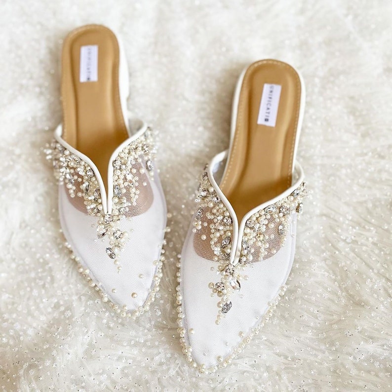 White Transparent Beaded Mule Simple Tulle Elegant Wedding - Etsy
