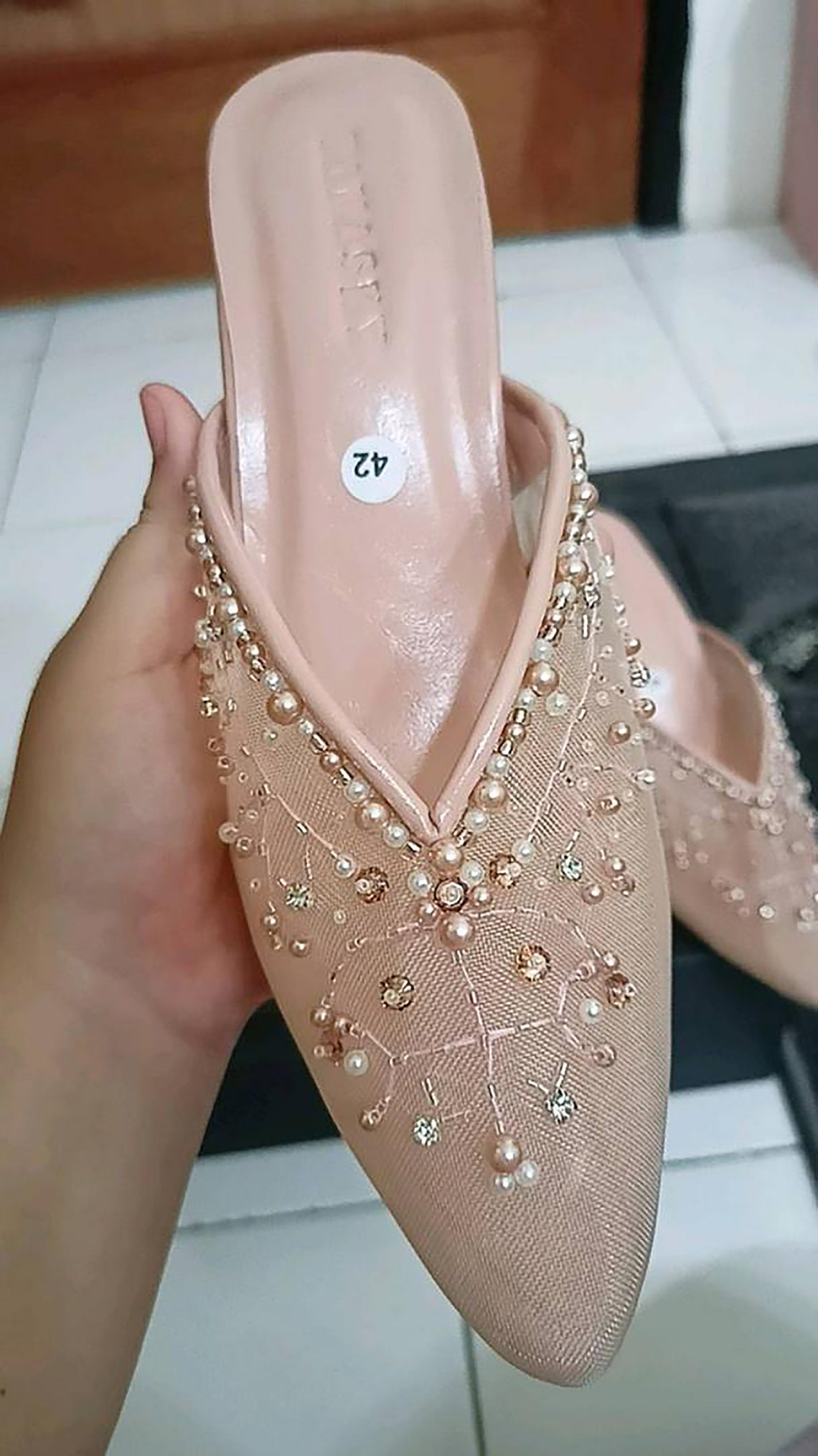 Peach Flower Classic Beaded Mules Simple Party Wedding - Etsy