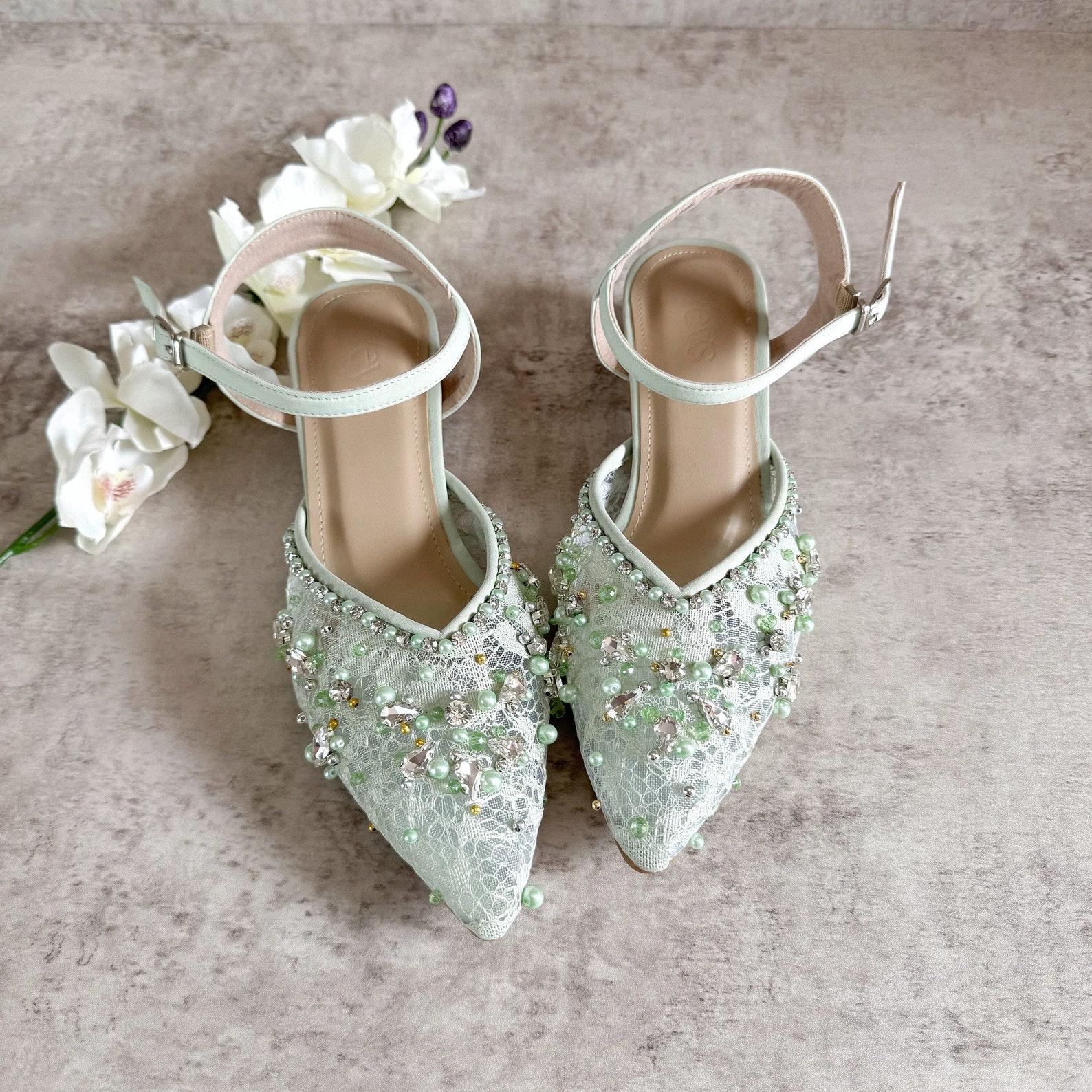 Mint Green Lace Party Heels, Custom Bridal High Heels, Vintage Handmade ...