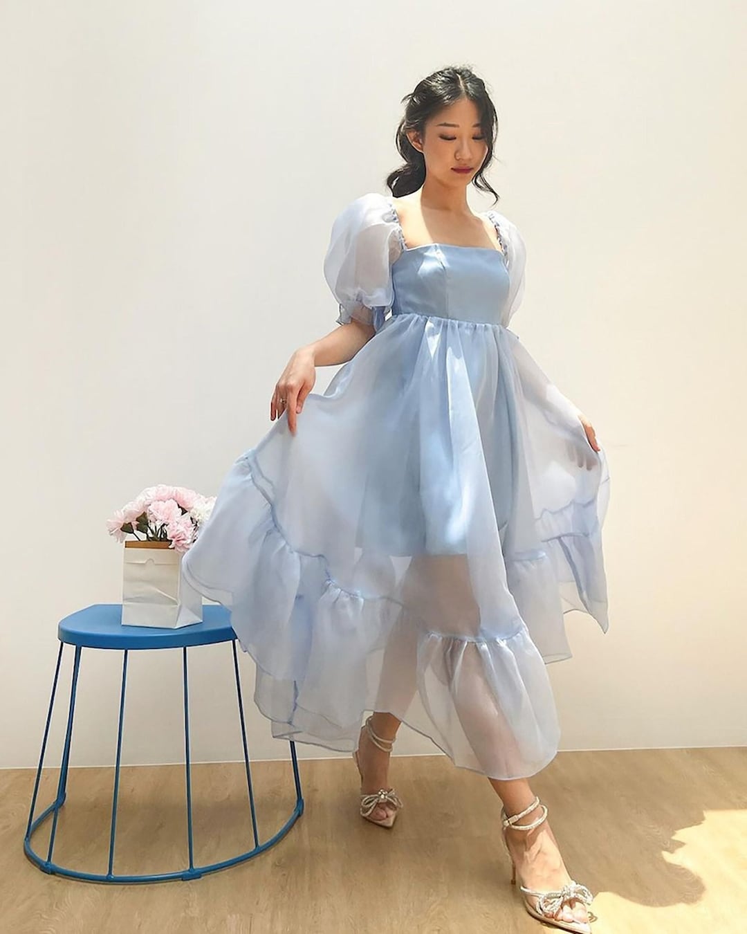 Simple Pretty Organza Dress Puff Sleeves Classy Cocktail - Etsy