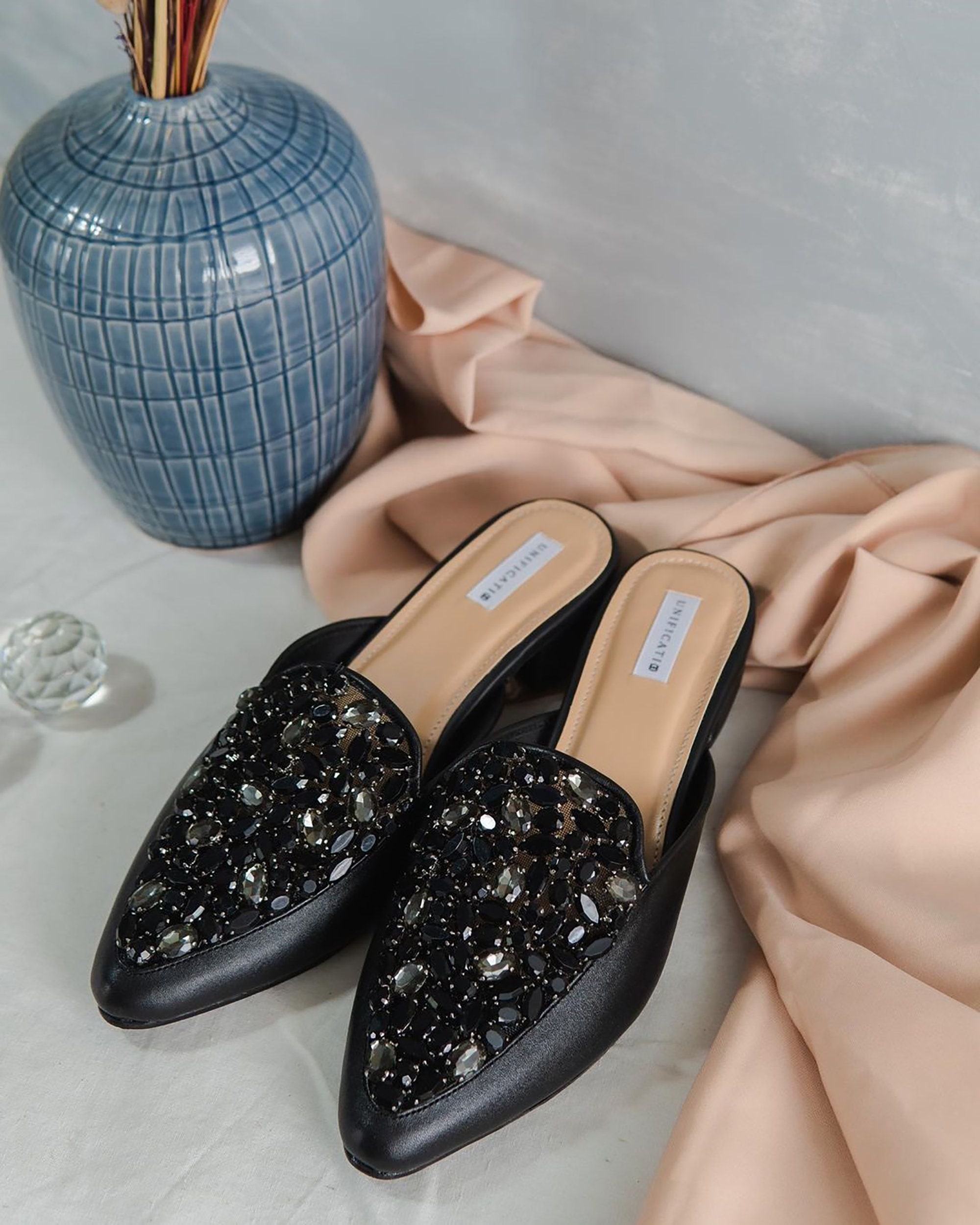 Black Rhinestone Classy Formal Mules Pointed Toe Abstract - Etsy