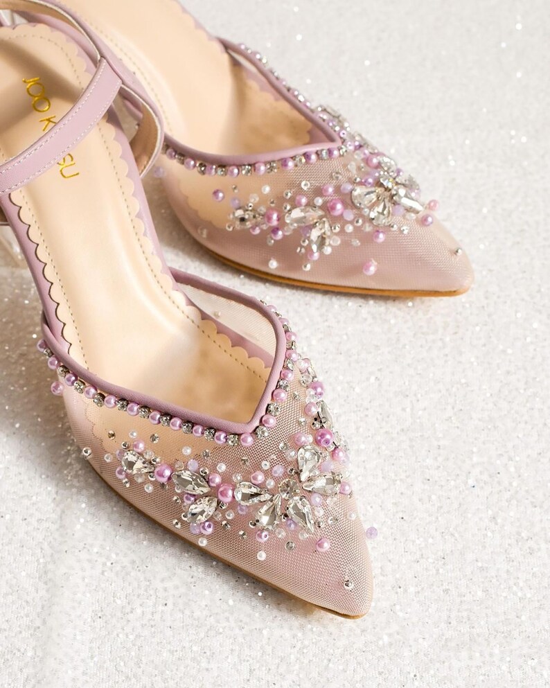 Lavender Rhinestone Party Shoe Low Heels Lilac Pointed Toe - Etsy
