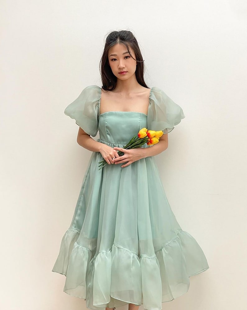 Simple Pretty Organza Dress Puff Sleeves Classy Cocktail - Etsy