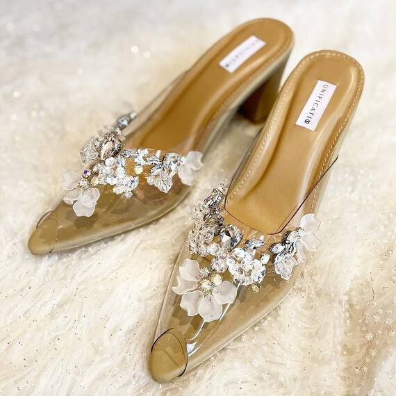 Gold Clear Bridal Shoes Princess Transparent Custom Heels - Etsy