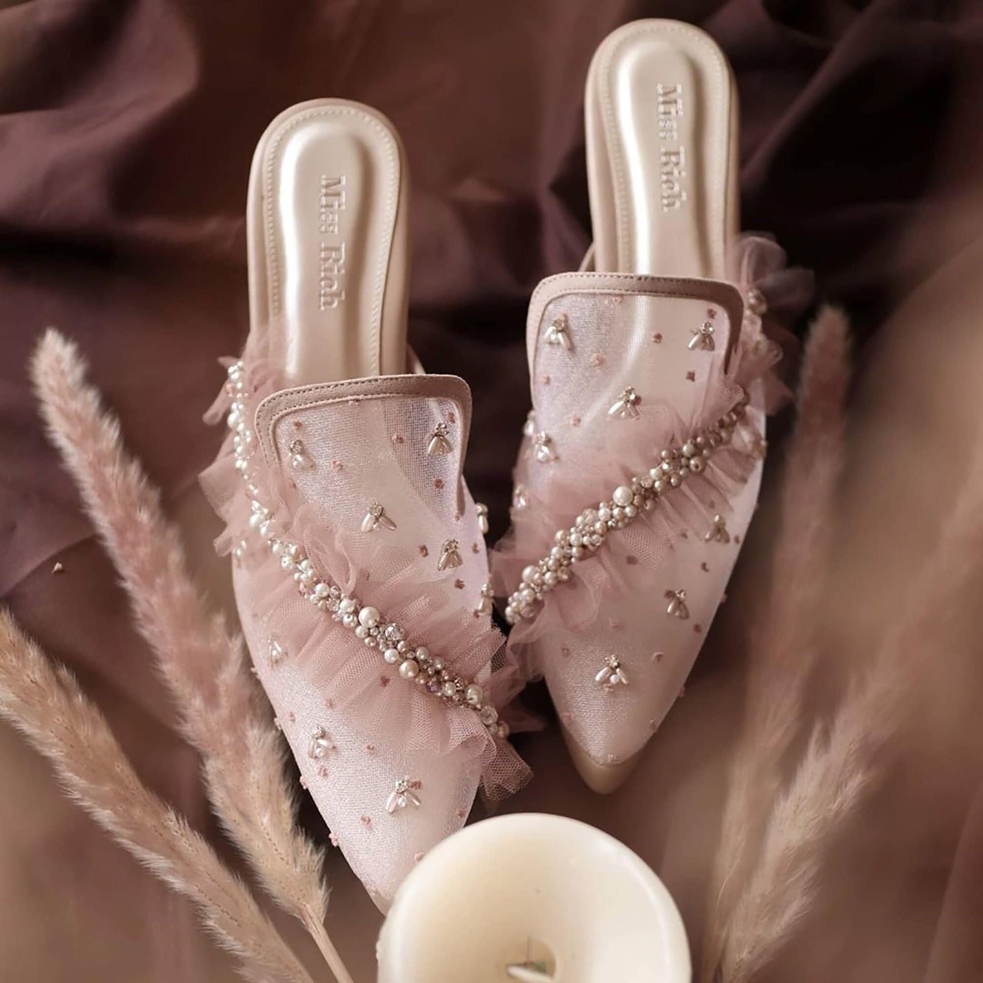 Rustic Fluffy Party Mule Elegant Beaded Unique Shoes Classy - Etsy