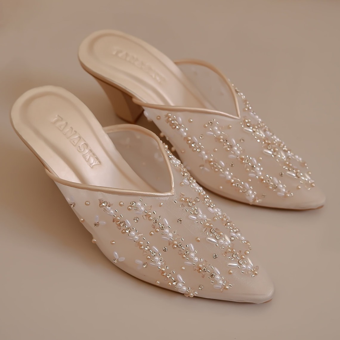 Broken White Tulle Wedding Mule Elegant Embroidery Mule - Etsy