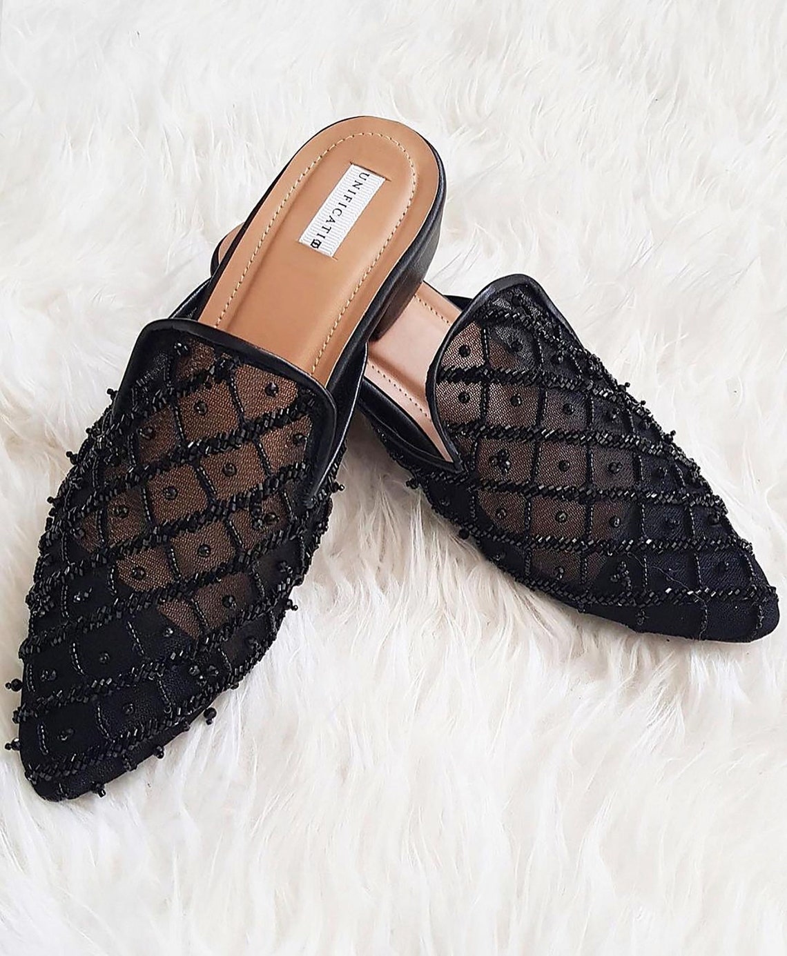 Black Transparent Embroidery Mule Fancy Gothic Beaded Formal - Etsy