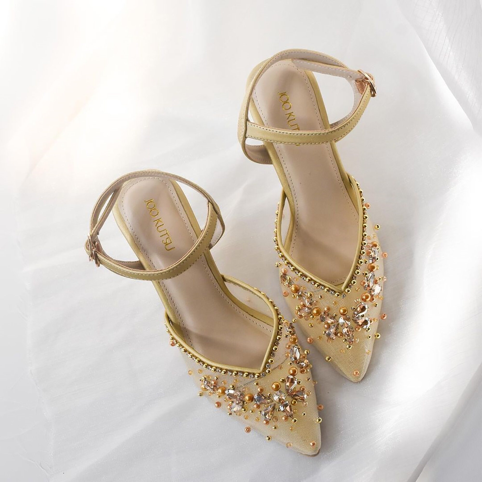 Gold Beaded Rhinestone Party Shoe Shine Pearl Embroidered - Etsy
