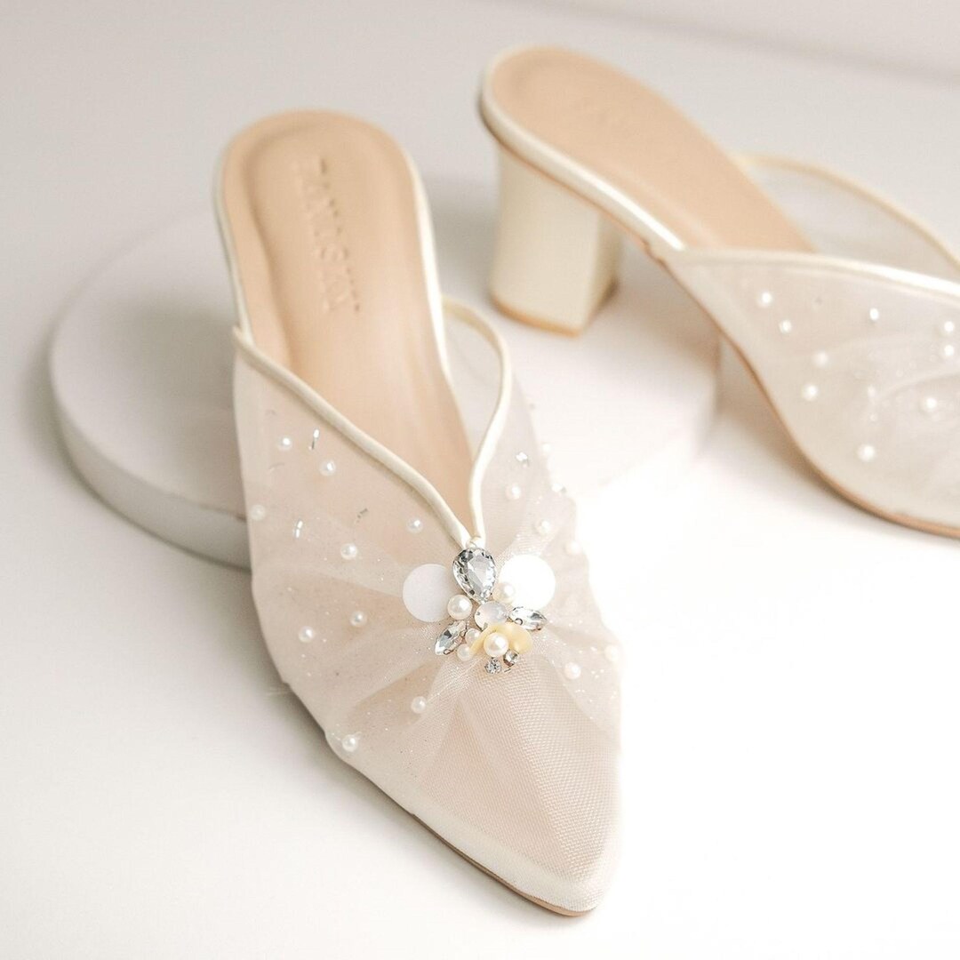 Princess Cinderella Transparent Heel, Tulle Beaded Party Mules, Formal ...