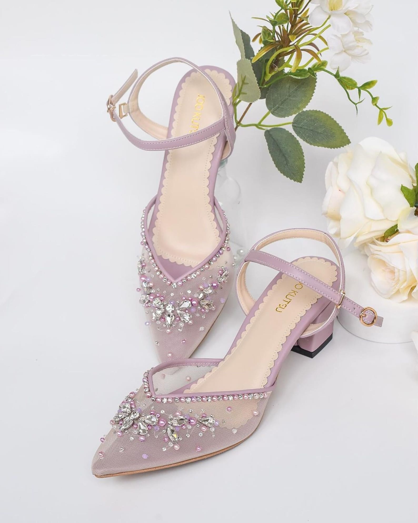 Lavender Rhinestone Party Shoe Low Heels Lilac Pointed Toe - Etsy