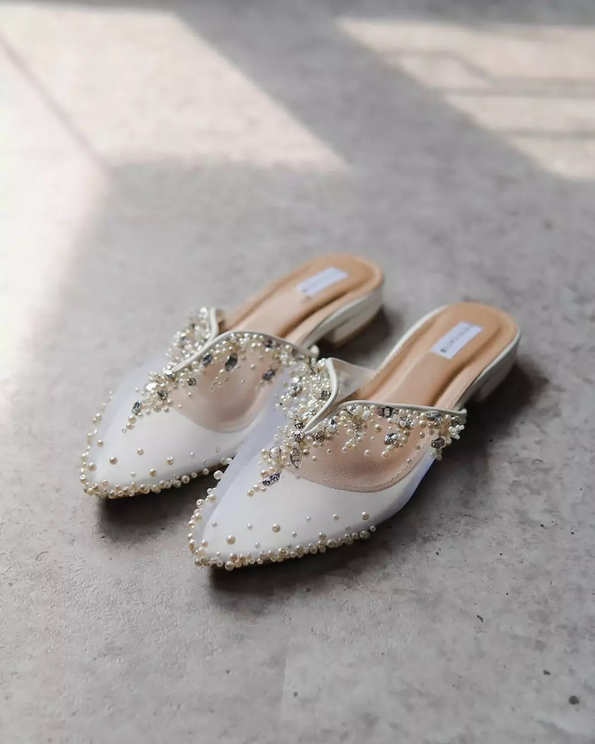 White Transparent Beaded Mule Simple Tulle Elegant Wedding - Etsy