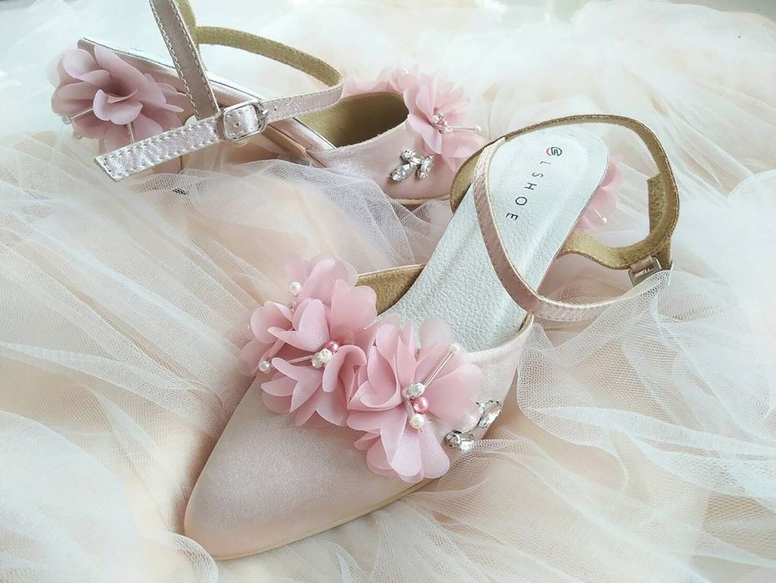 Pink Floral Wedding Guest Shoes Low Heels Party Feminine - Etsy