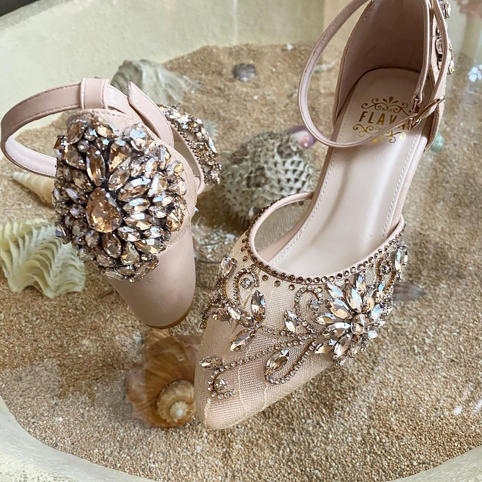 Beige Classic Crystal Wedding Heels Bridal Rhinestone Heels - Etsy