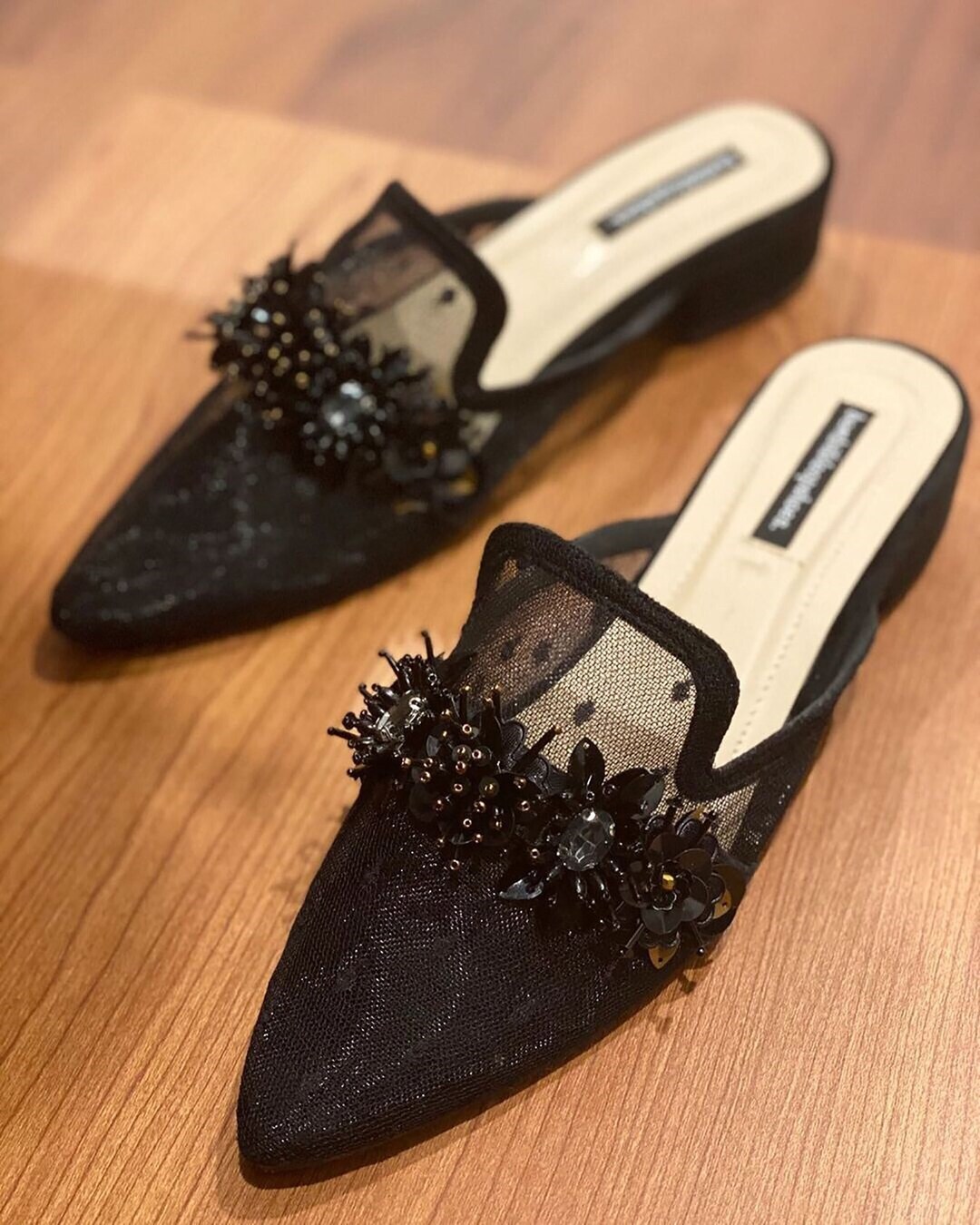 Black Transparent Tulle Heel Sequin Formal Beaded Mule Embroidery ...