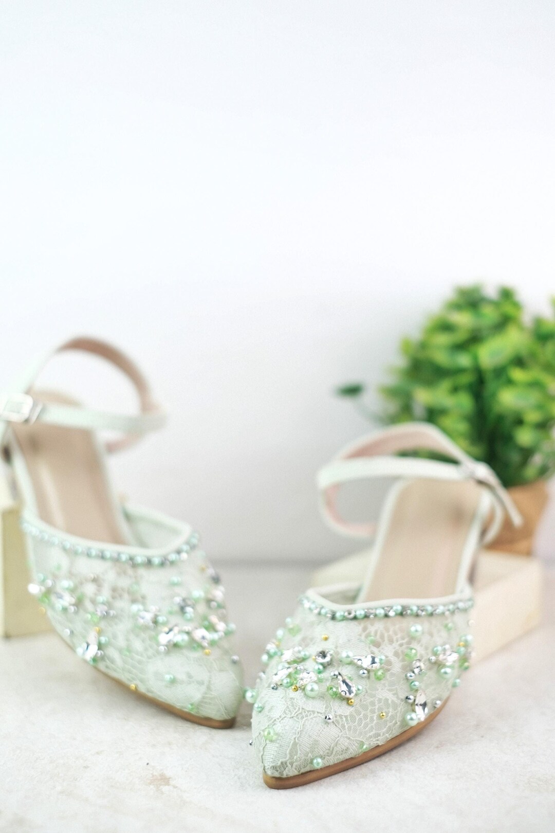 Mint Green Lace Party Heels, Custom Bridal High Heels, Vintage Handmade ...