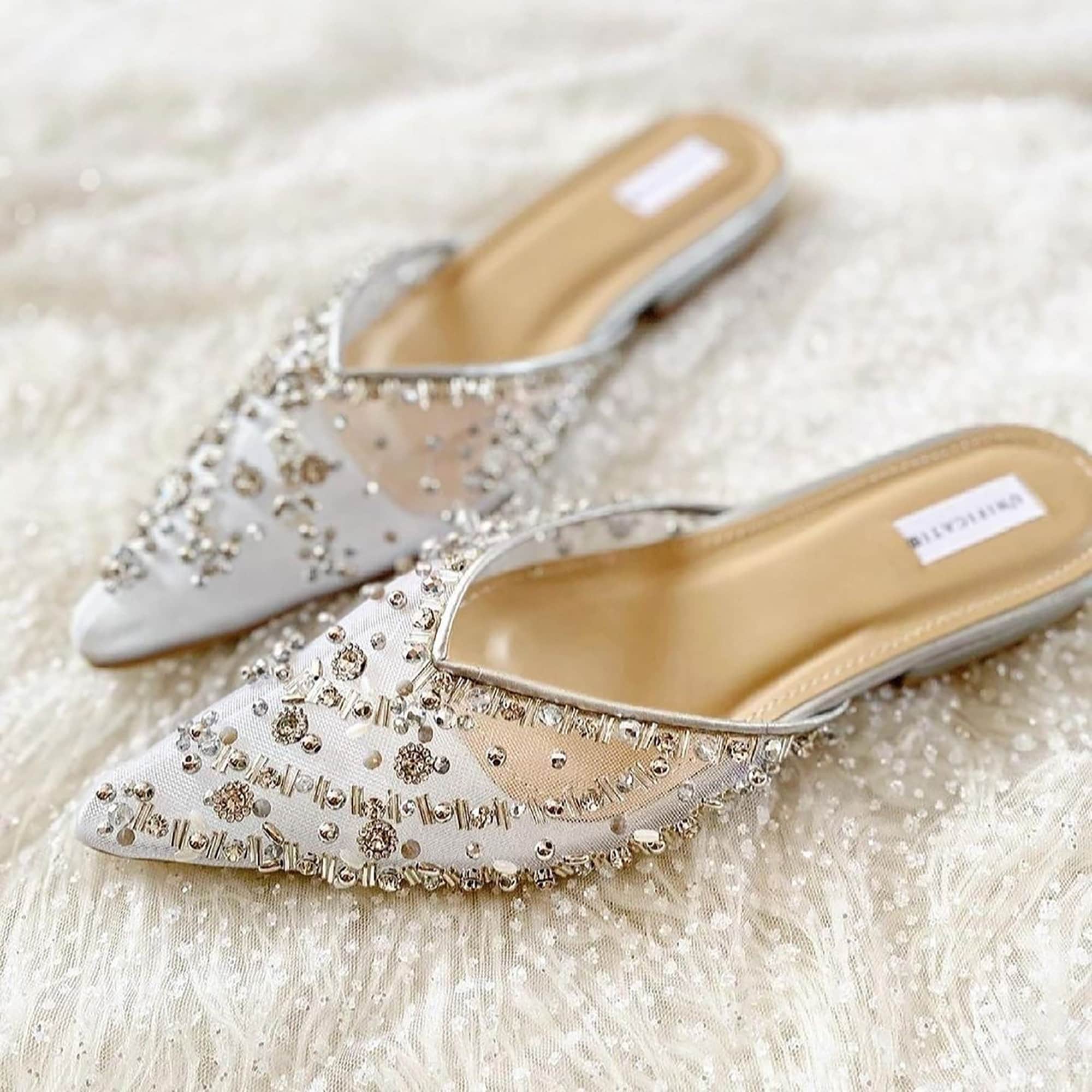 Silver Crystal Beaded Transparent Mule Sequin Embroidery - Etsy