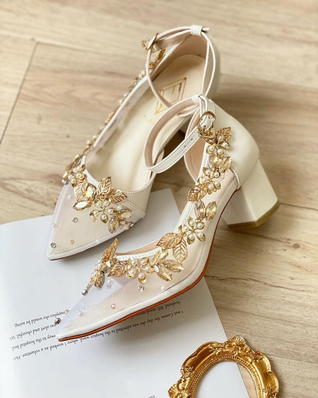 White Gold Transparent Bridal Shoe, Minimalist Floral Beaded Pump Shoe ...