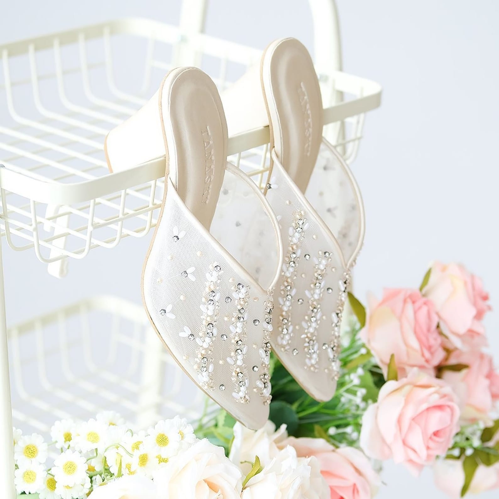 Broken White Tulle Wedding Mule Elegant Embroidery Mule - Etsy