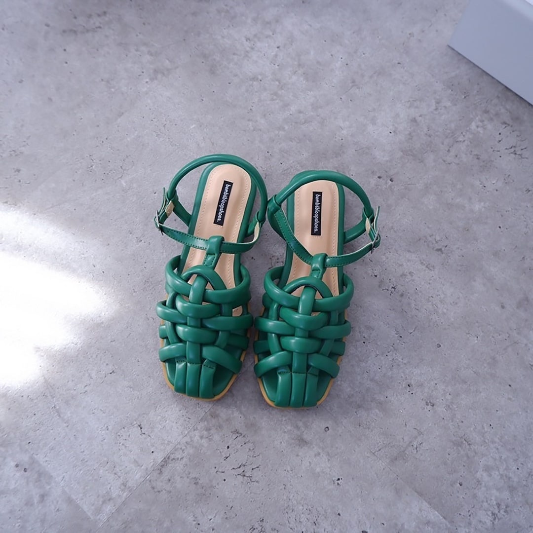 Emerald Green Leather Braid Shoes, Huarachers Gipsy Woman Flat Shoe ...