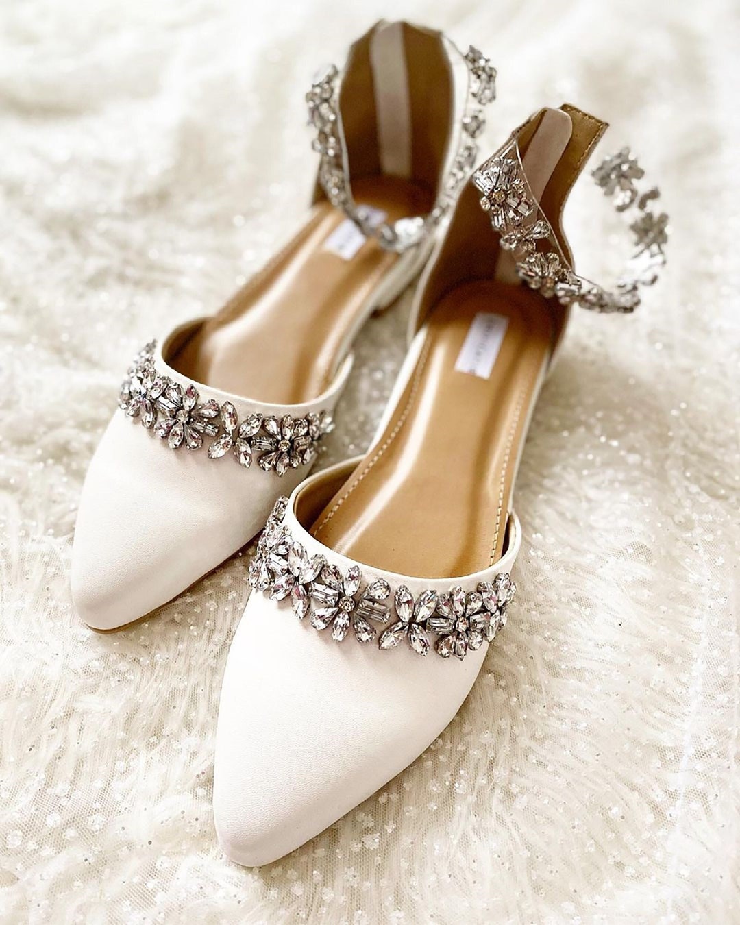 White Rhinestone Classy Wedding Shoes, Elegant Pointed Toe Bridal Heels ...