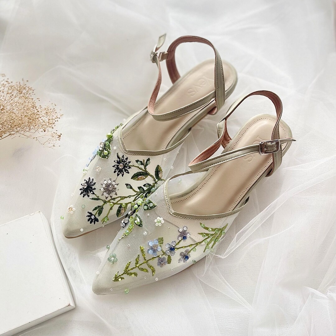 Sage Green Elegant Tropical Wedding Heels, Garden Party Transparent ...