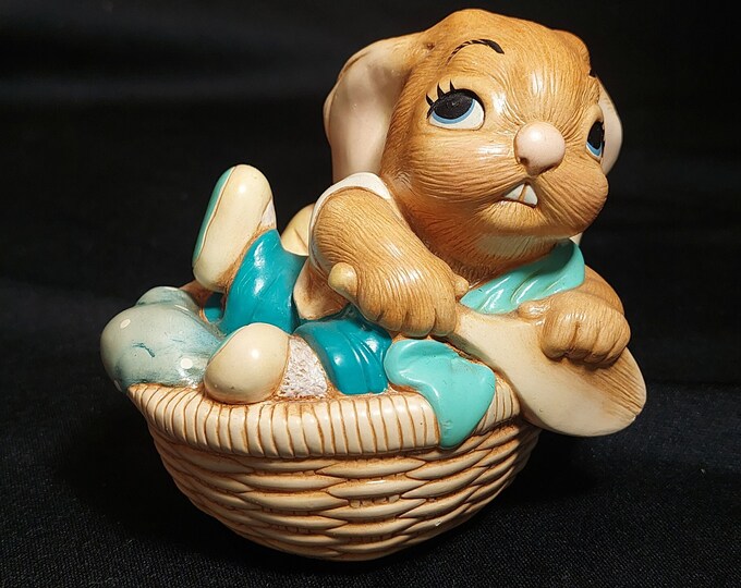 Vintage 1986 Pendelfin Rabbit - Little Mo - Bunny in Basket With Wooden ...