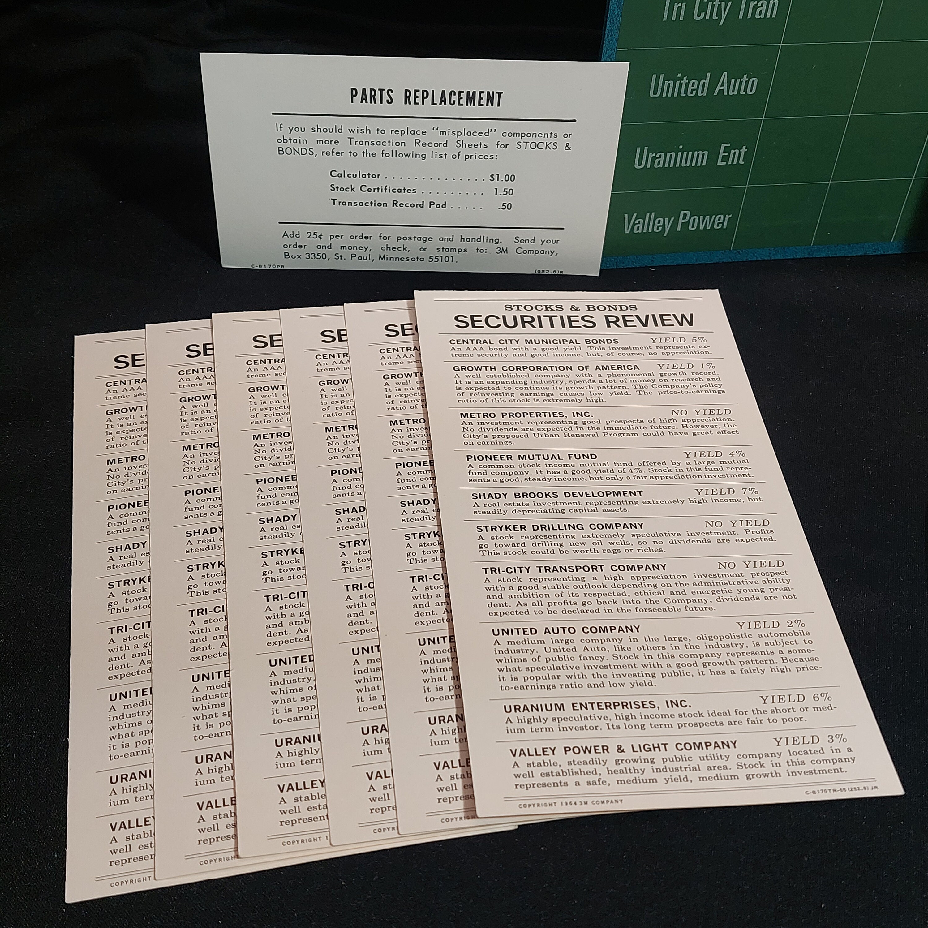 Vintage 1964 Board Game Stocks & Bonds by Minnesota Mining and ...