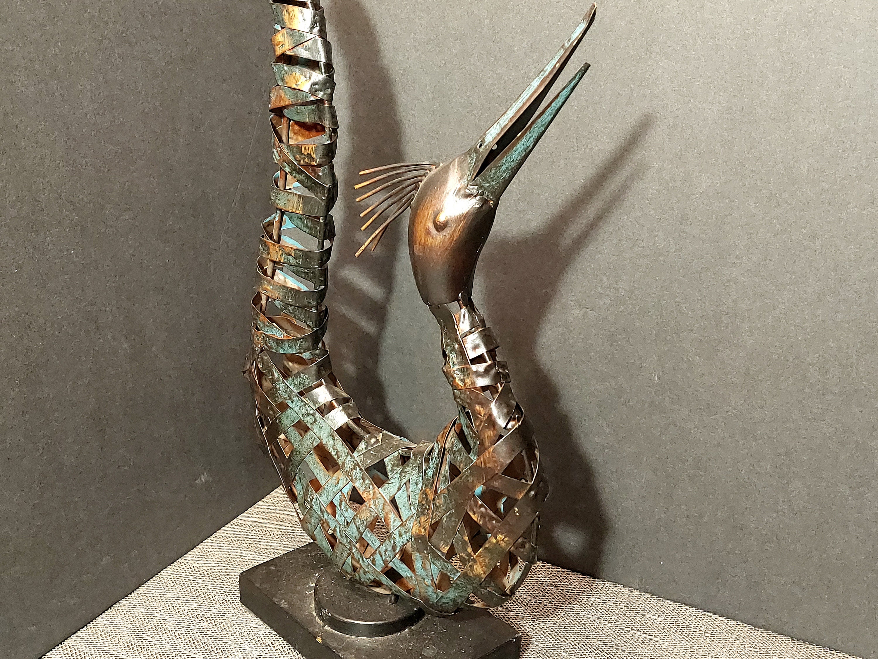 Vintage 1990's Pier 1 Metal Bird / Crane Sculpture - Woven Mesh Style ...