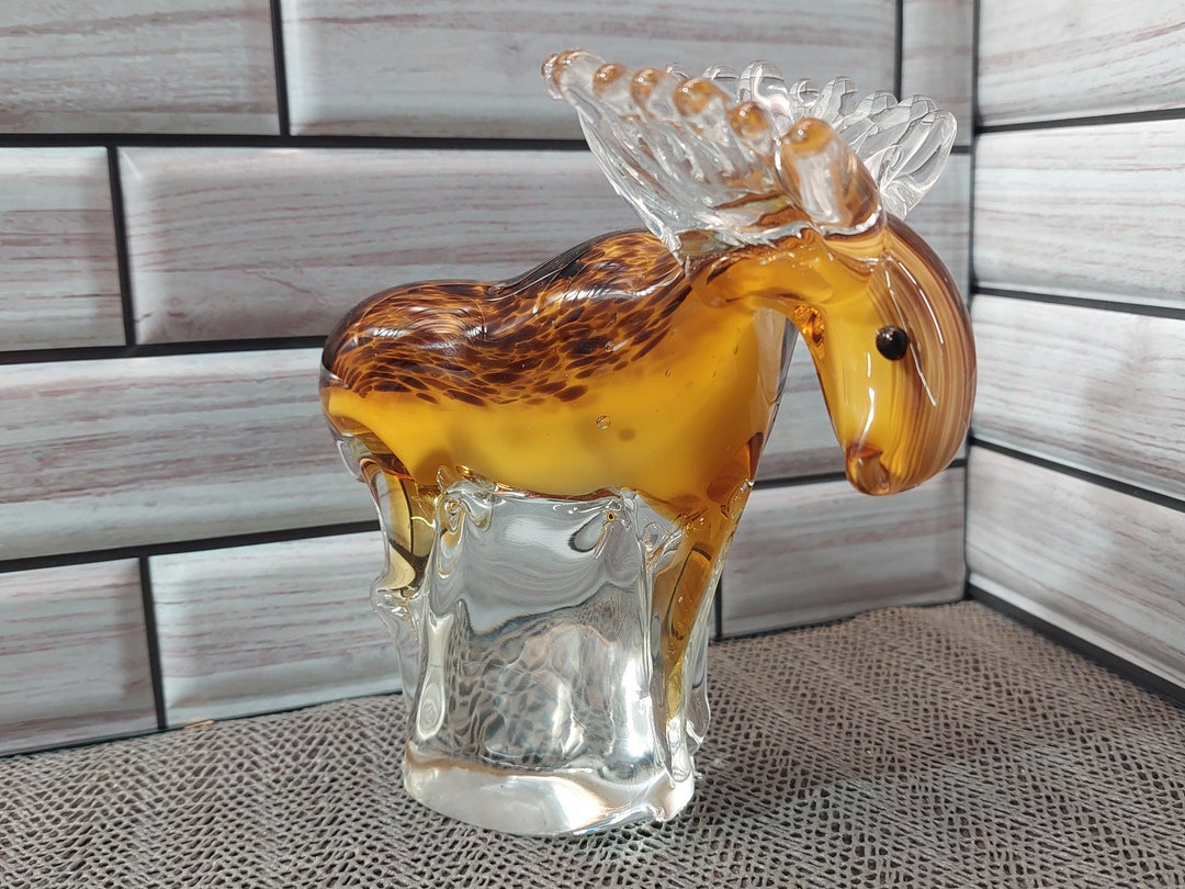 Vintage Glass Moose Desktop Paperweight Decoration - 5.5" Tall ...