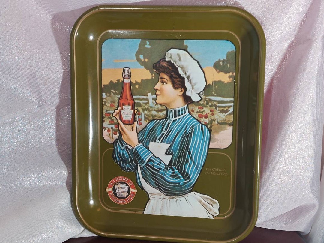 Vintage 1975 Heinz Tray - the Girl With the White Cap - Metal - Olive ...