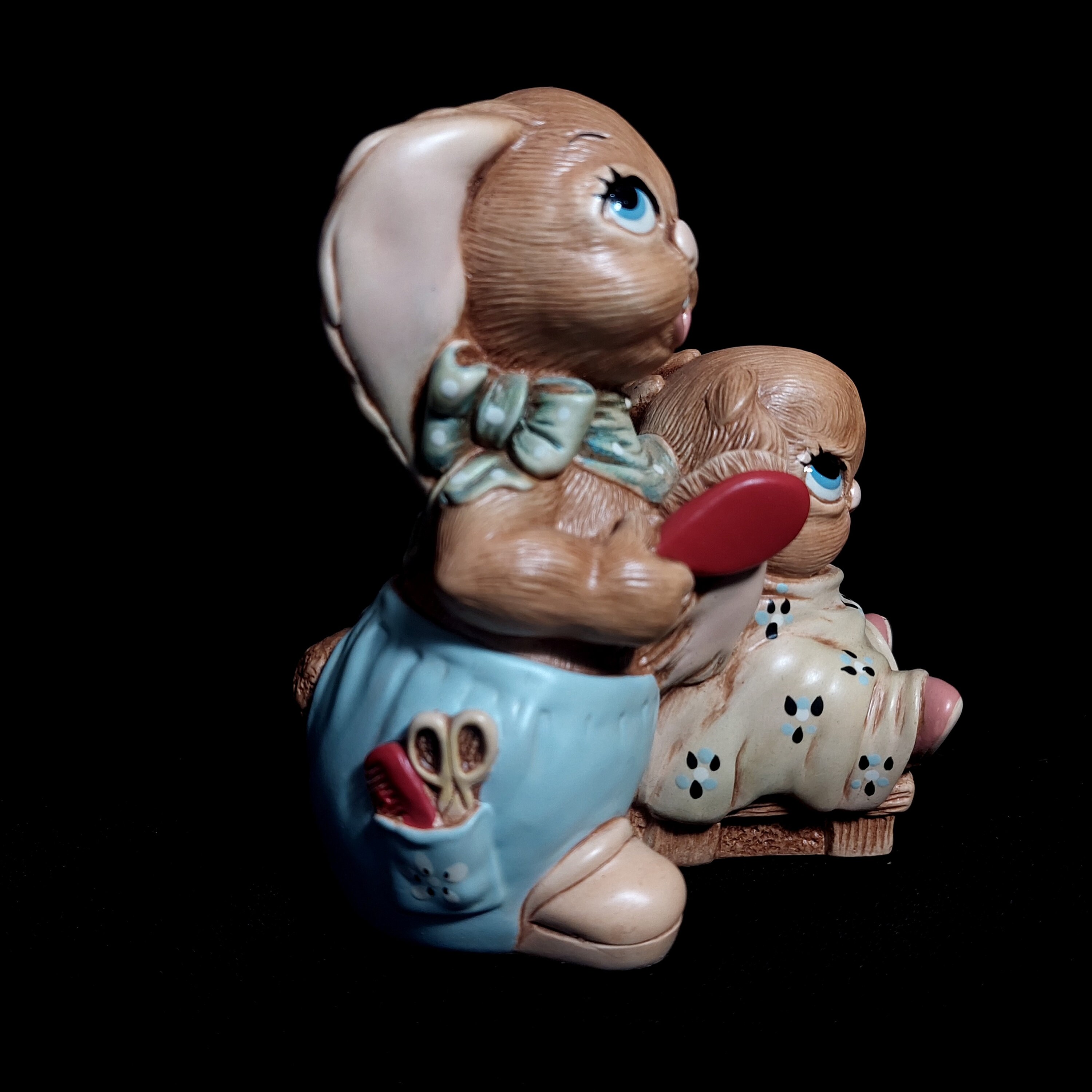 Vintage 1982 Pendelfin Rabbit Dandy Bunny Getting Haircut Reg. Design ...