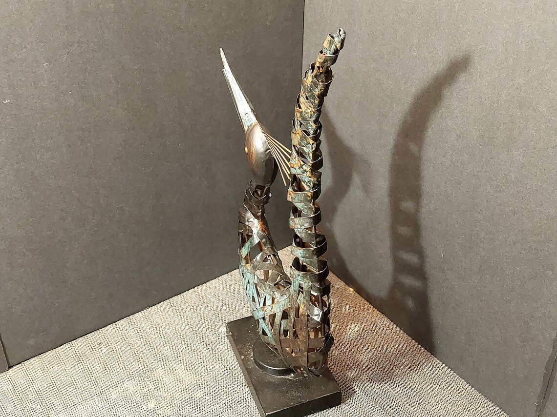 Vintage 1990's Pier 1 Metal Bird / Crane Sculpture - Woven Mesh Style ...