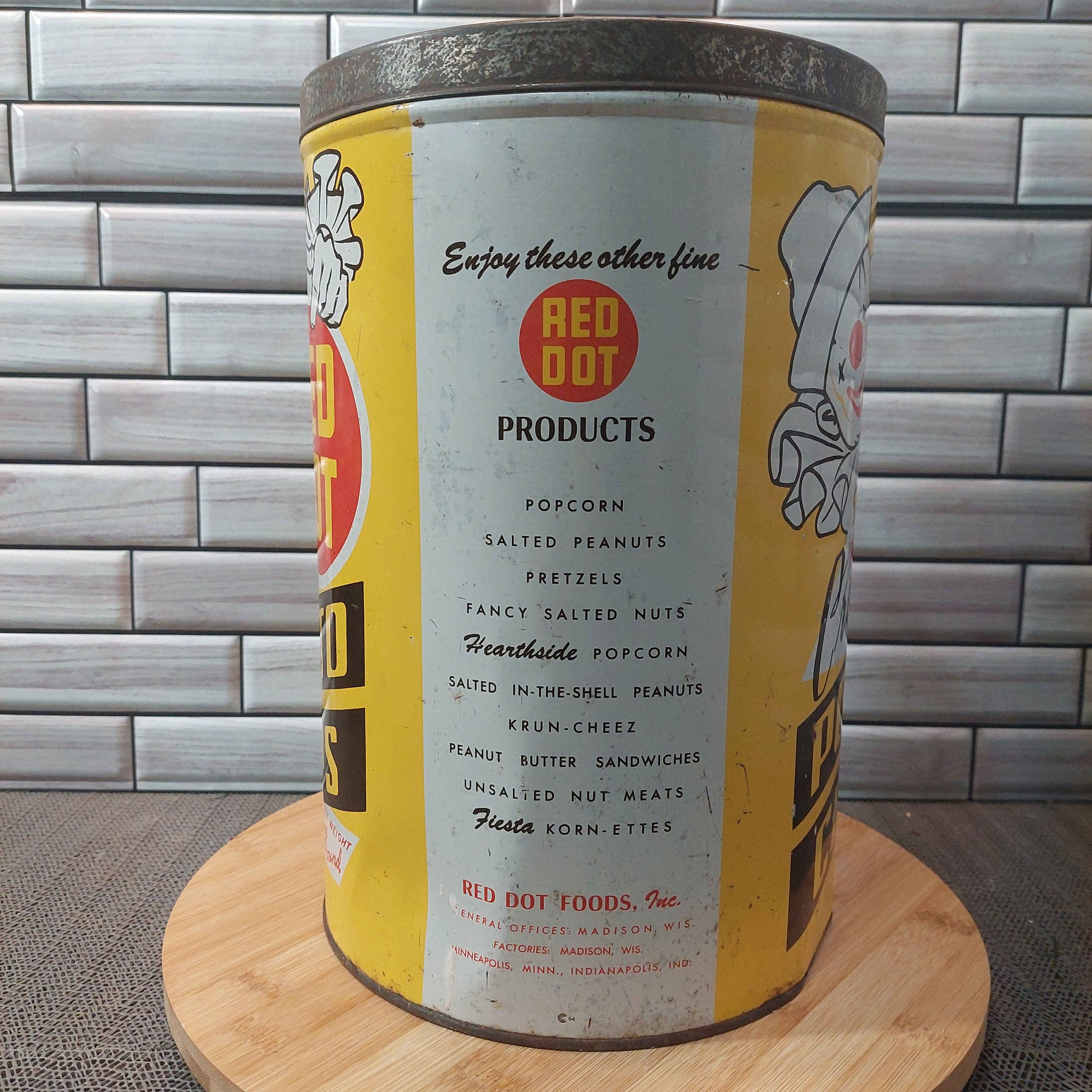 Vintage 1950's Red Dot Potato Chips One Pound Tin - Madison, Wisconsin ...