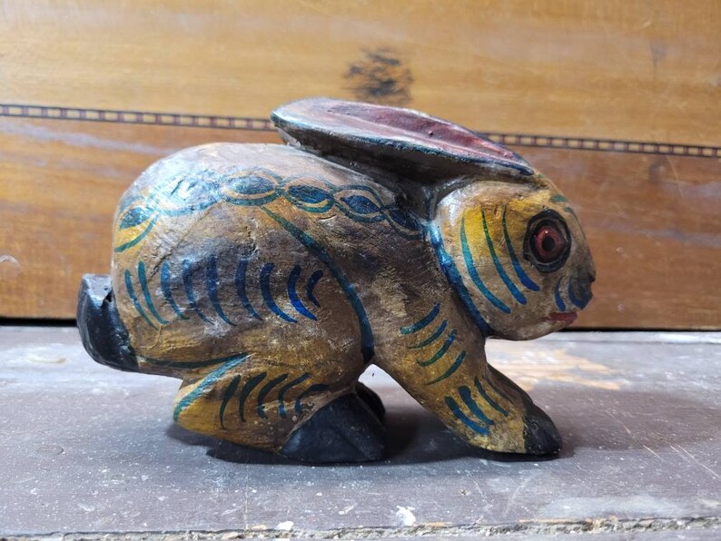 Vintage Carved Wood Primitive Folk Art Rabbit Hand Painted - Etsy