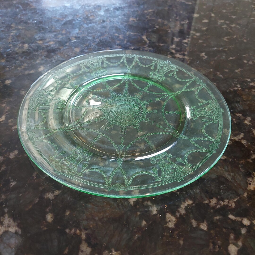 Antique 1930's Clear Green Depression Glass 9.25" Plate by Hocking ...