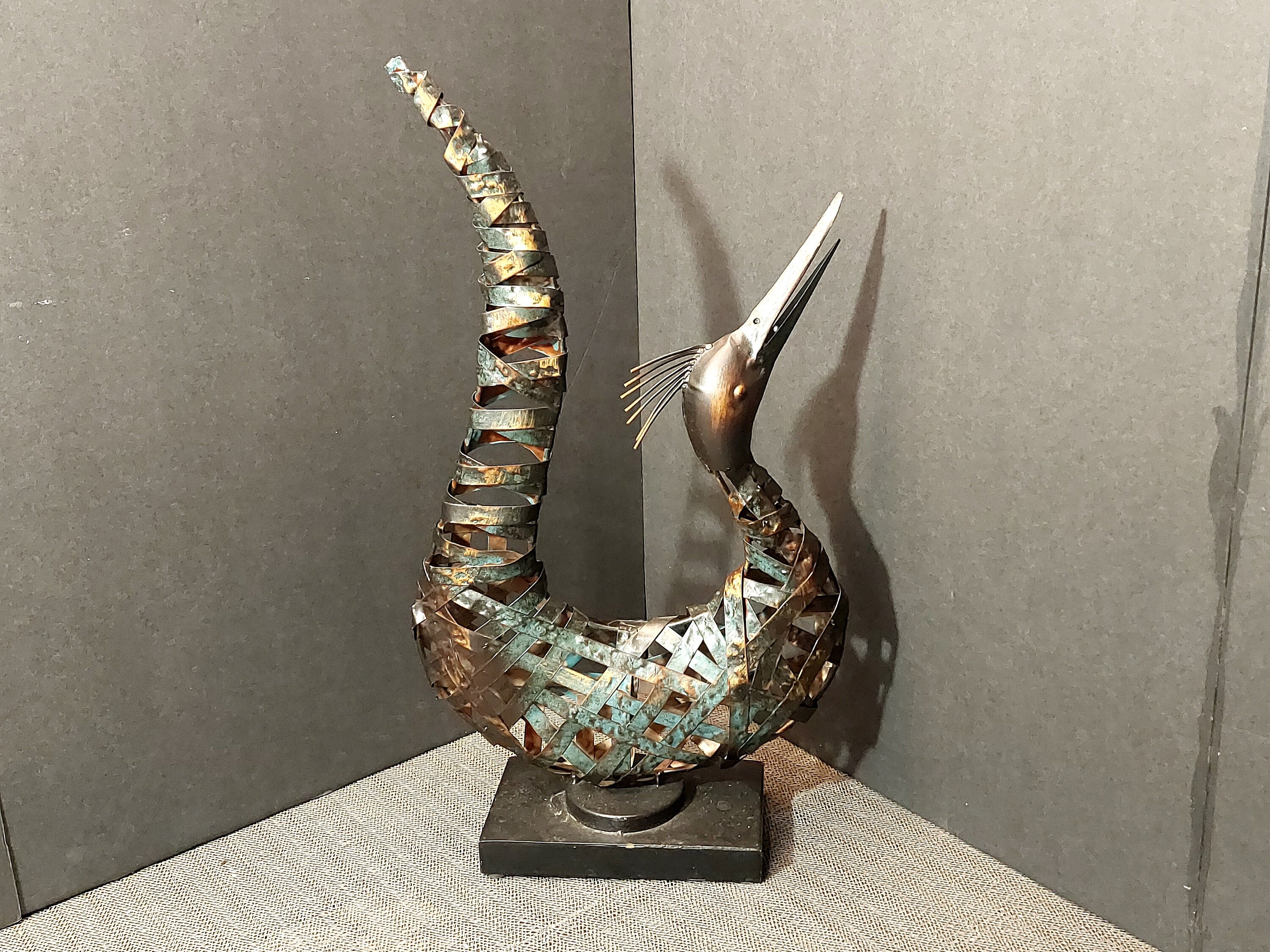 Vintage 1990's Pier 1 Metal Bird / Crane Sculpture - Woven Mesh Style ...