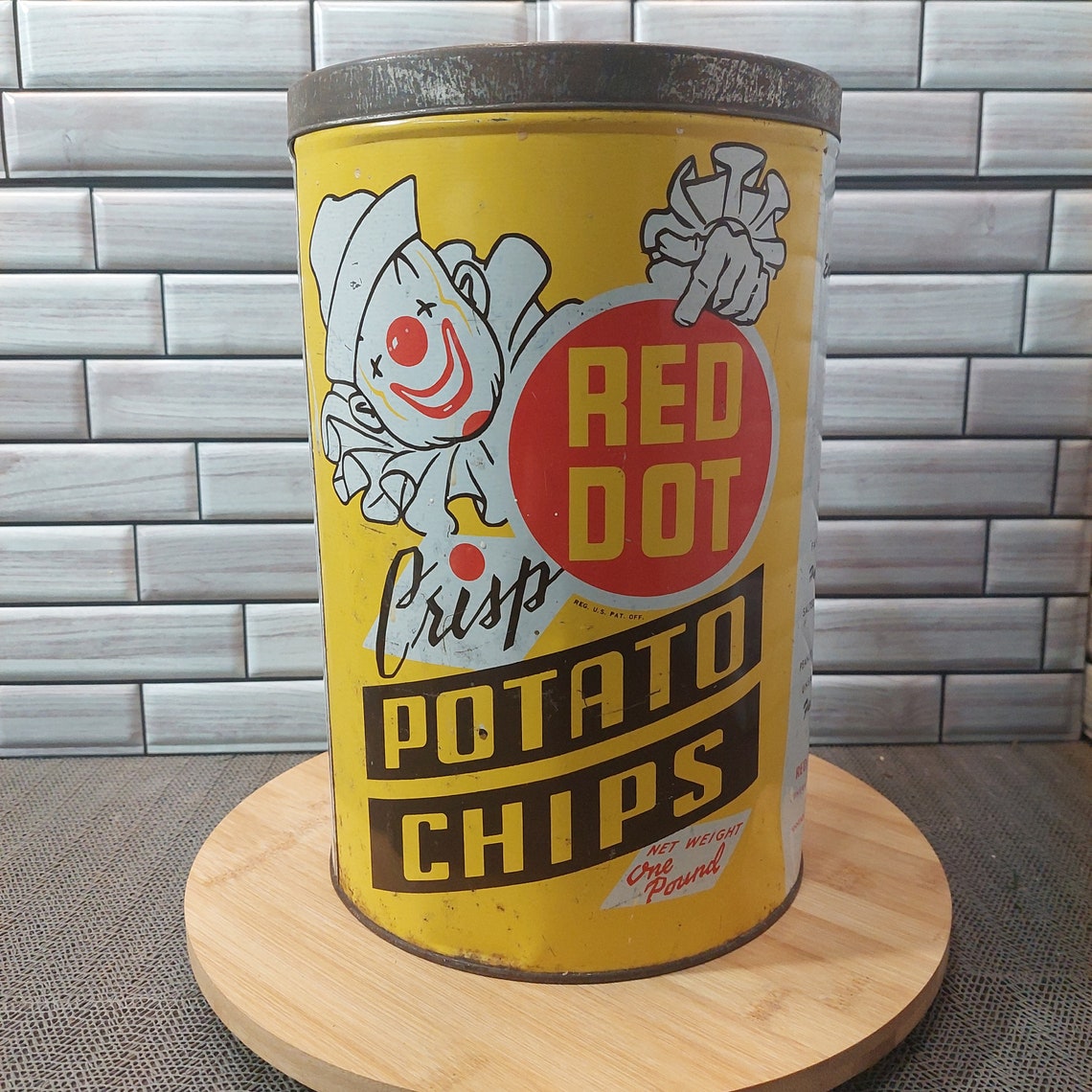 Vintage 1950's Red Dot Potato Chips One Pound Tin - Madison, Wisconsin ...