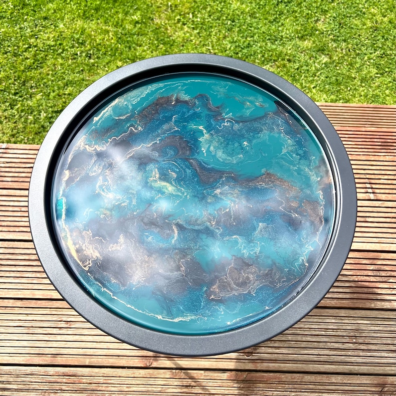 Round Side Table Folding Resin Side Table Black Side Table Handmade ...