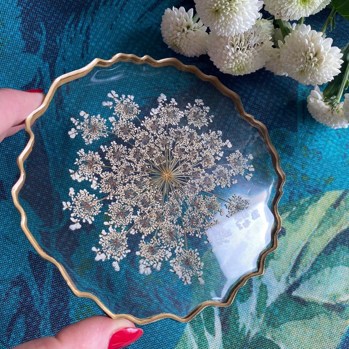 Queen Annes Lace Coaster, Resin Coaster With Dried Flowers - Etsy