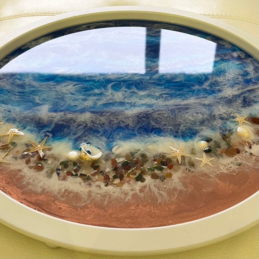 Round Side Table Folding Resin Table With Sea Waves Handmade Epoxy ...