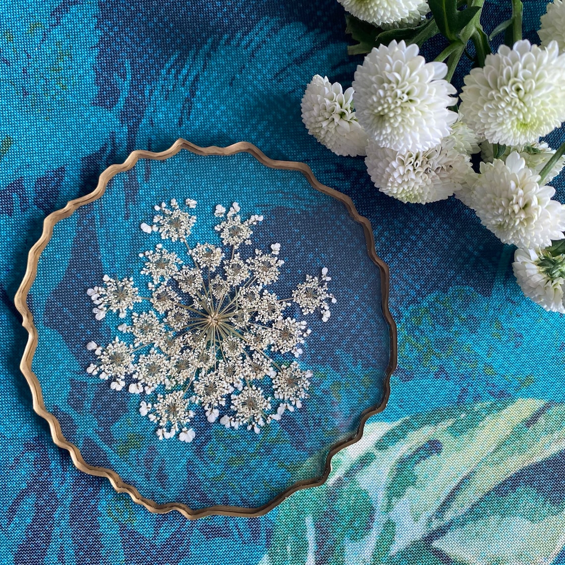 Queen Annes Lace Coaster, Resin Coaster With Dried Flowers - Etsy