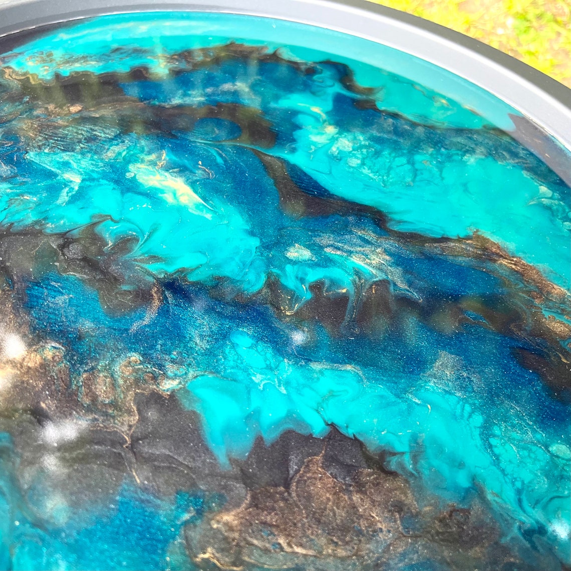 Round Side Table Folding Resin Side Table Black Side Table Handmade ...