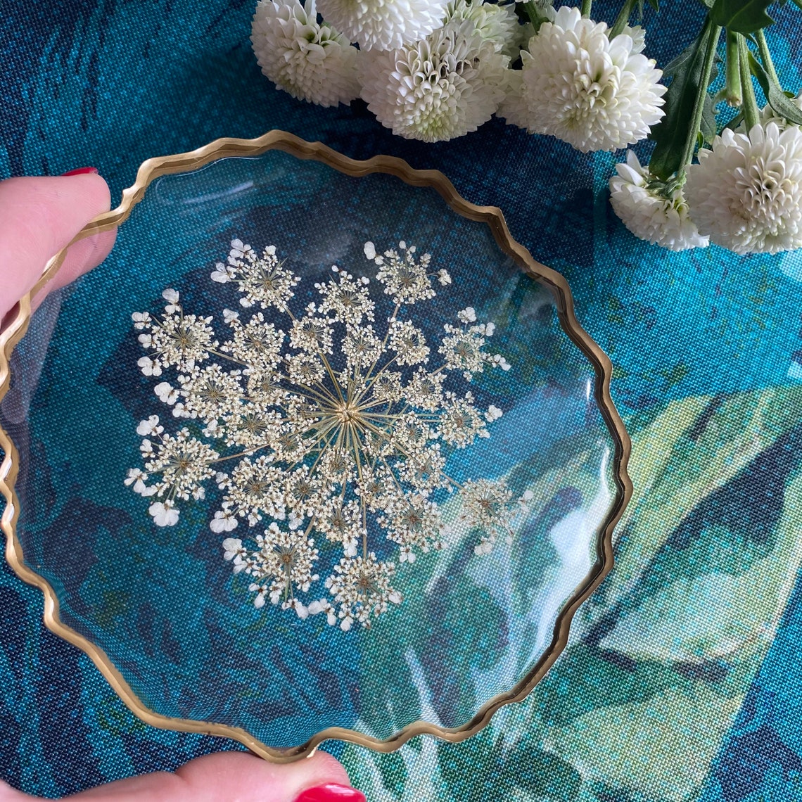 Queen Annes Lace Coaster, Resin Coaster With Dried Flowers - Etsy